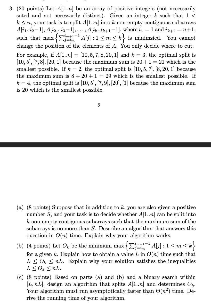 Solved (20 ﻿points) ﻿Let A[1..n] be an ﻿array of ﻿positive | Chegg.com