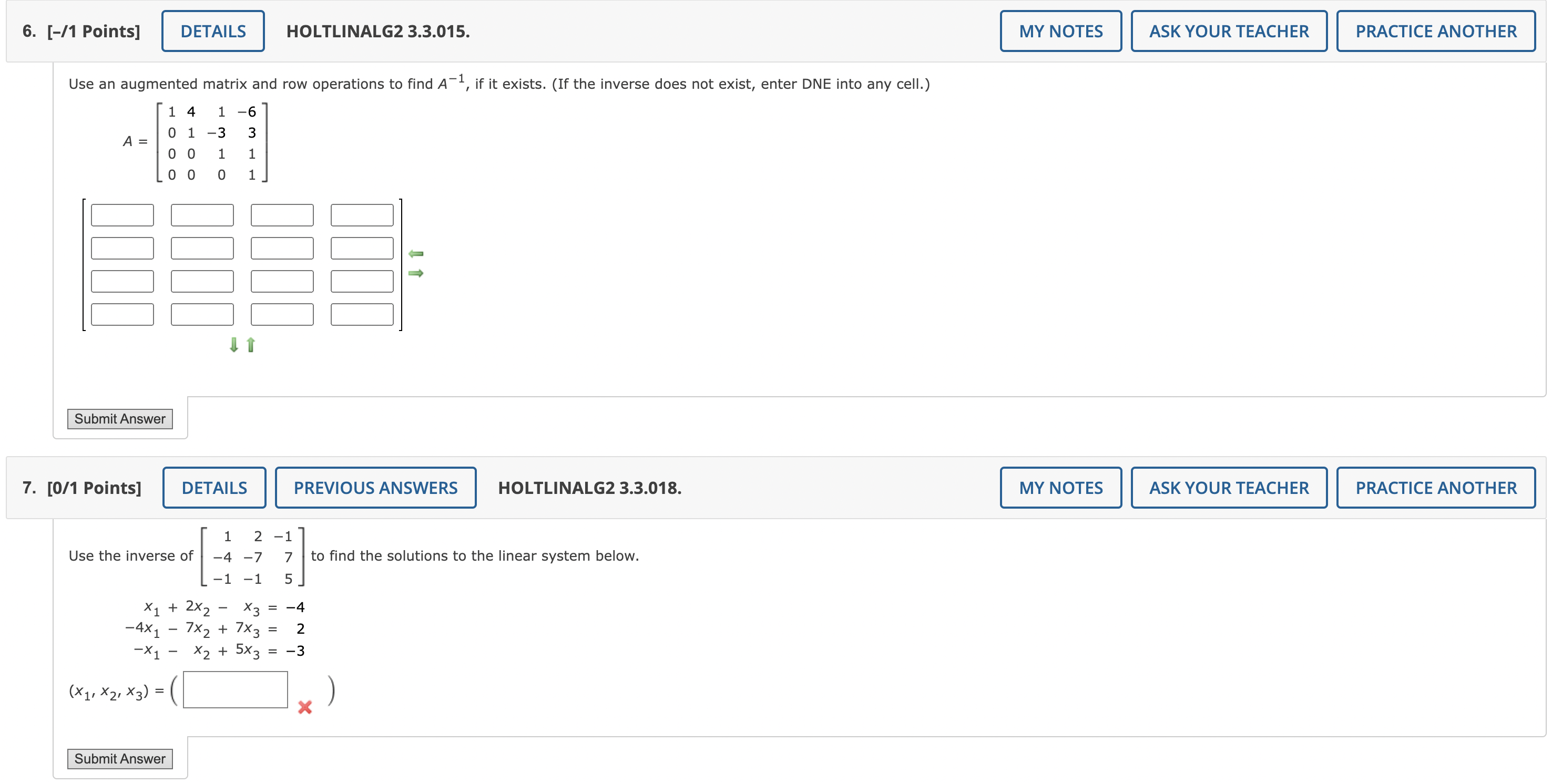 Solved A=⎣⎡100041001−310−6311⎦⎤⌈ ∣ [0/1 Points] HOLTLINALG2 | Chegg.com