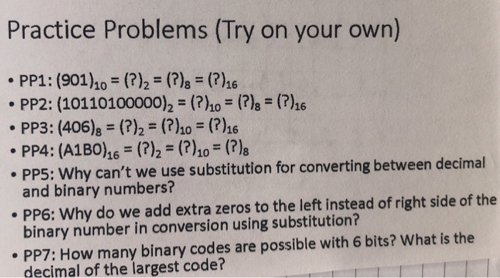 Solved Practice Problems (Try on your own) PP1: (901)10 (?)2 | Chegg.com