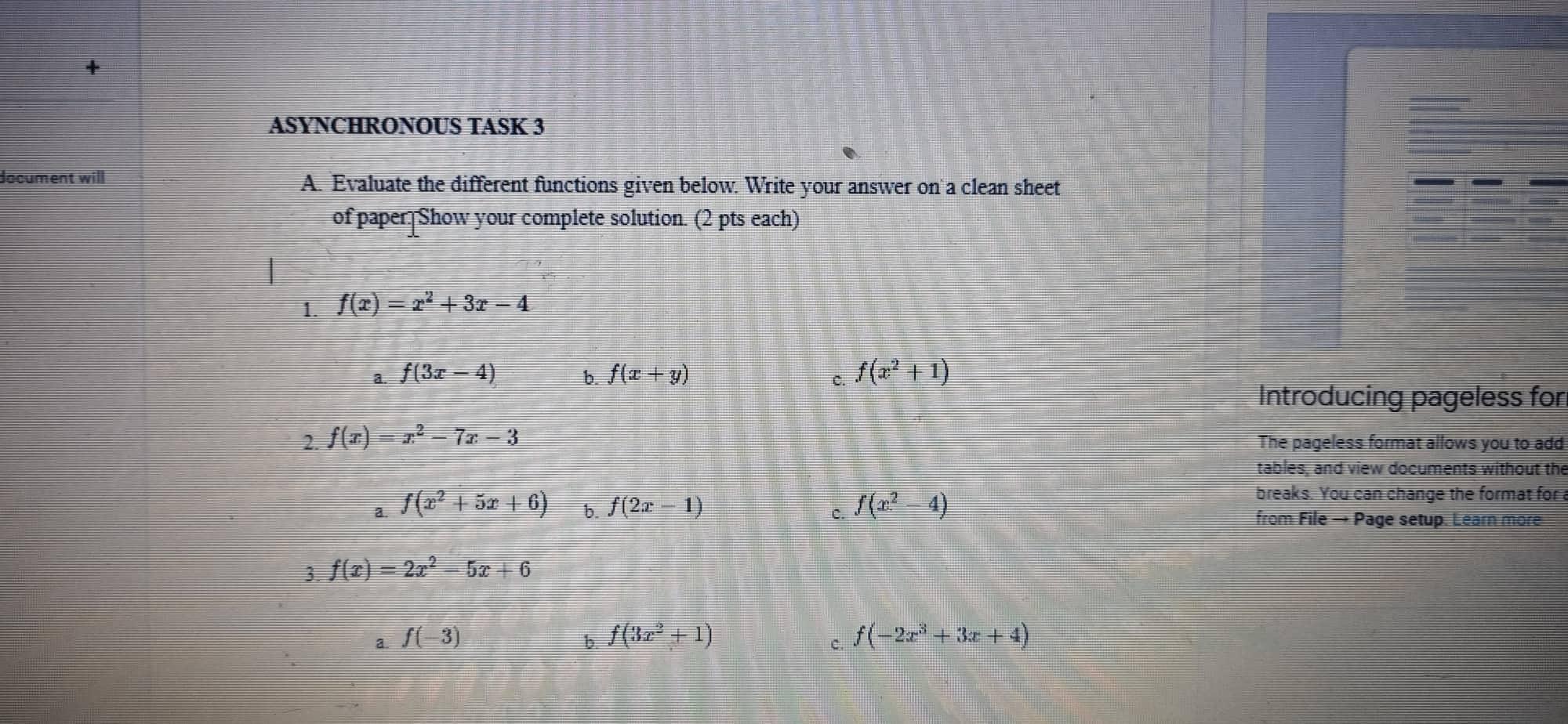 Solved A. Evaluate the different functions given below. | Chegg.com