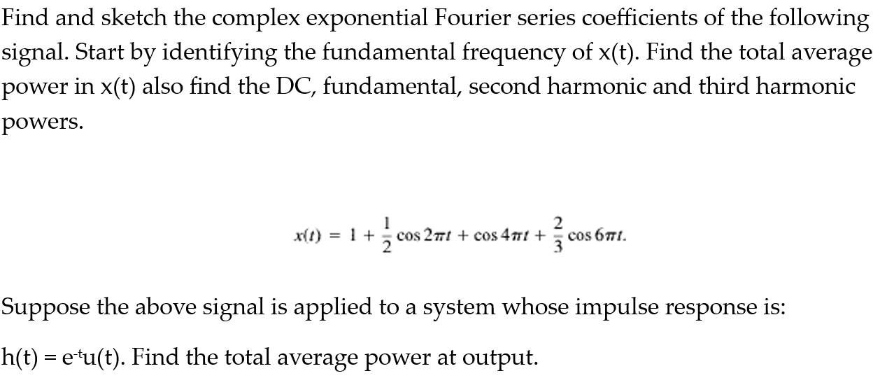 Solved Find and sketch the complex exponential Fourier | Chegg.com