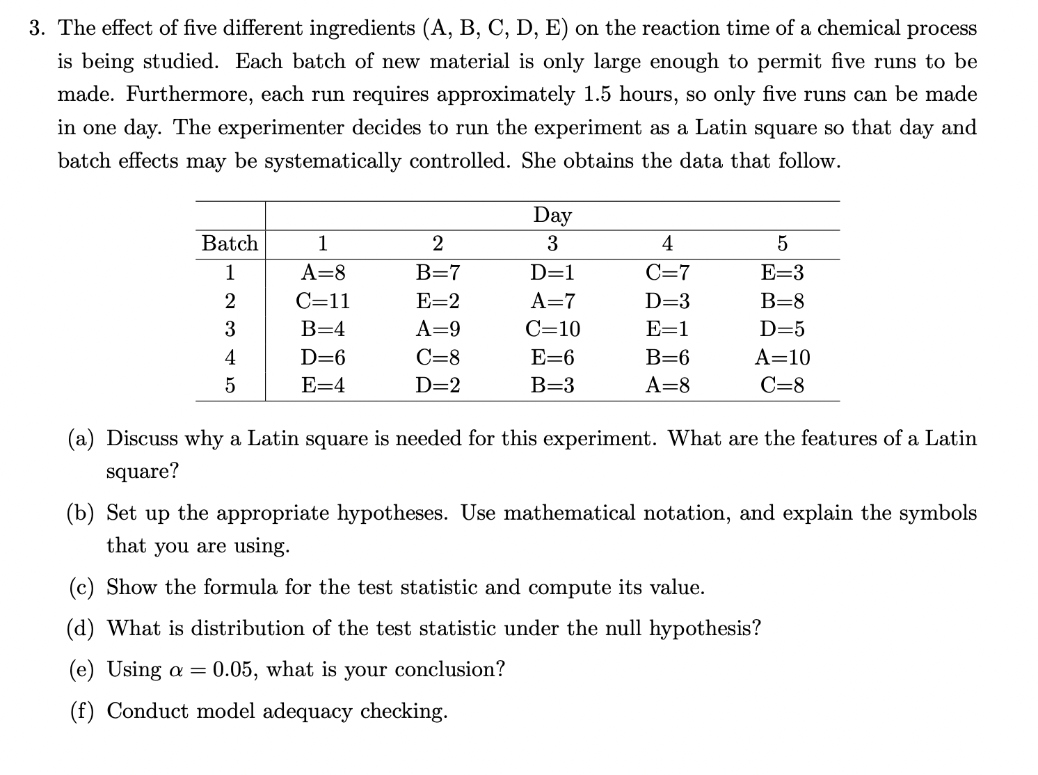 Solved The effect of five different ingredients (A, ﻿B, ﻿C, | Chegg.com