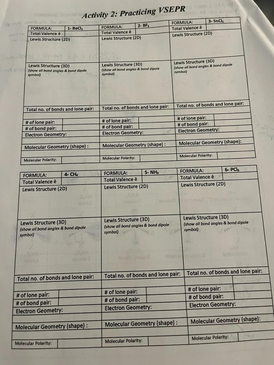Solved Activitv 2: Practicing VSEPR | Chegg.com