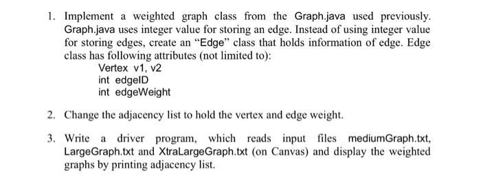 Solved Implement A Weighted Graph Class From The Graphjava 1280