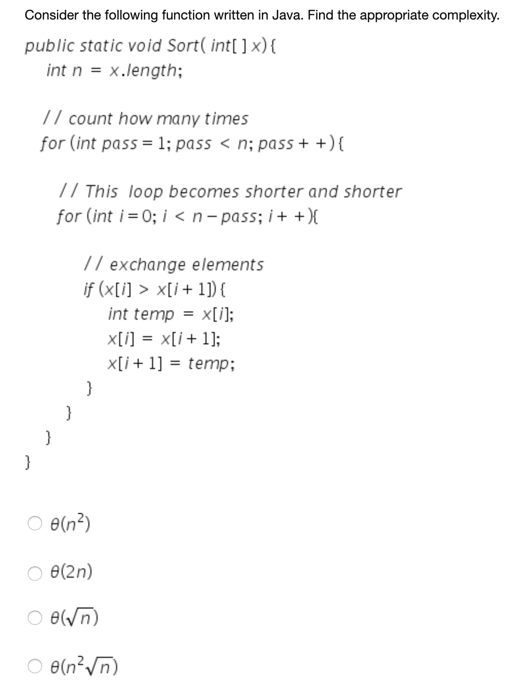 Solved Consider the following function written in Java. Find | Chegg.com