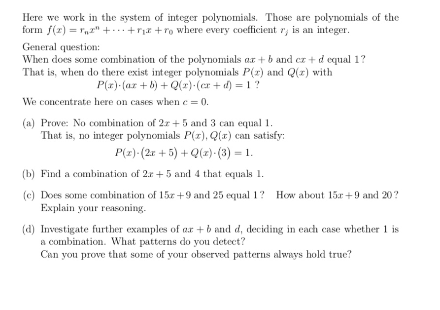 Solved Here we work in the system of integer polynomials. | Chegg.com