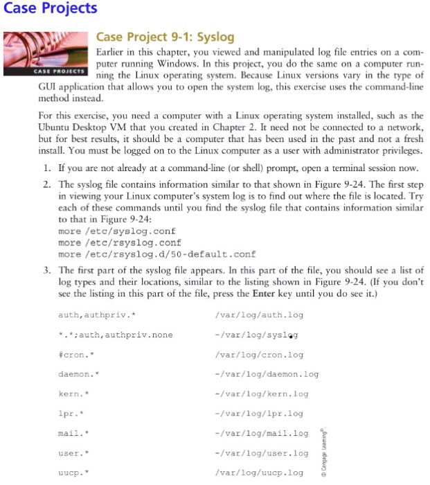 Solved Case Proiects Case Project 9-1: Syslog Earlier in | Chegg.com