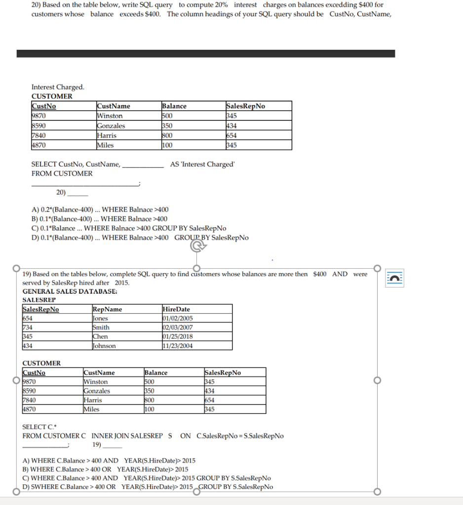 Solved 20) Based on the table below, write SQL query to | Chegg.com