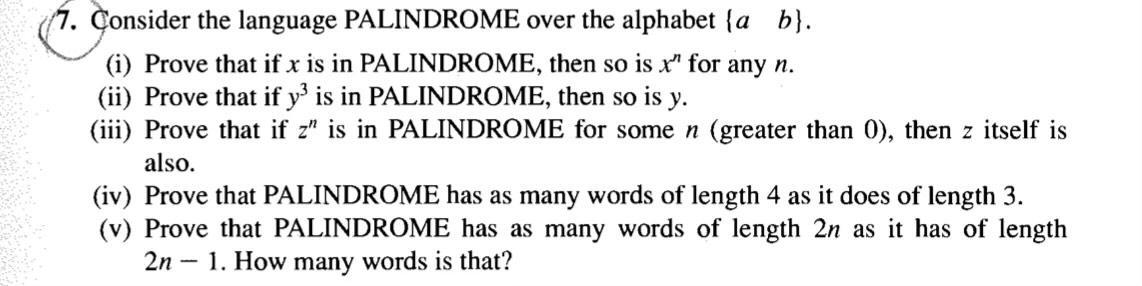 Solved 17. Consider the language PALINDROME over the | Chegg.com
