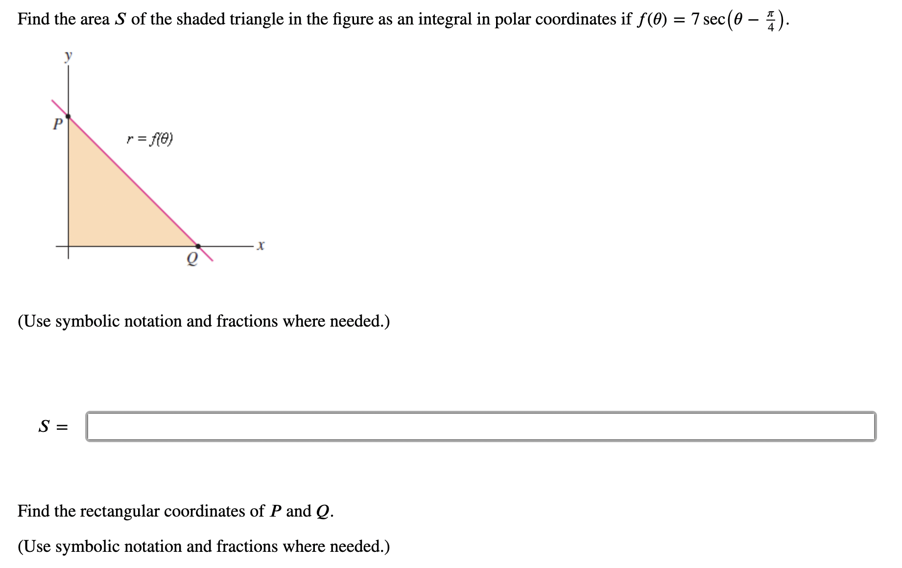 Solved Find the area S ﻿of the shaded triangle in the figure | Chegg.com