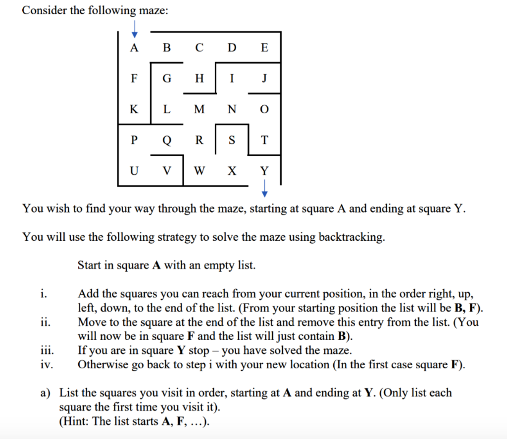 Consider the following maze: A B C DE KİLMNO U VW XY | Chegg.com