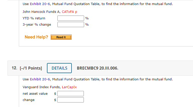 Solved Use Exhibit 20-6, Mutual Fund Quotation Table, to | Chegg.com