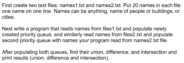 Solved First create two text files: names1.txt and | Chegg.com