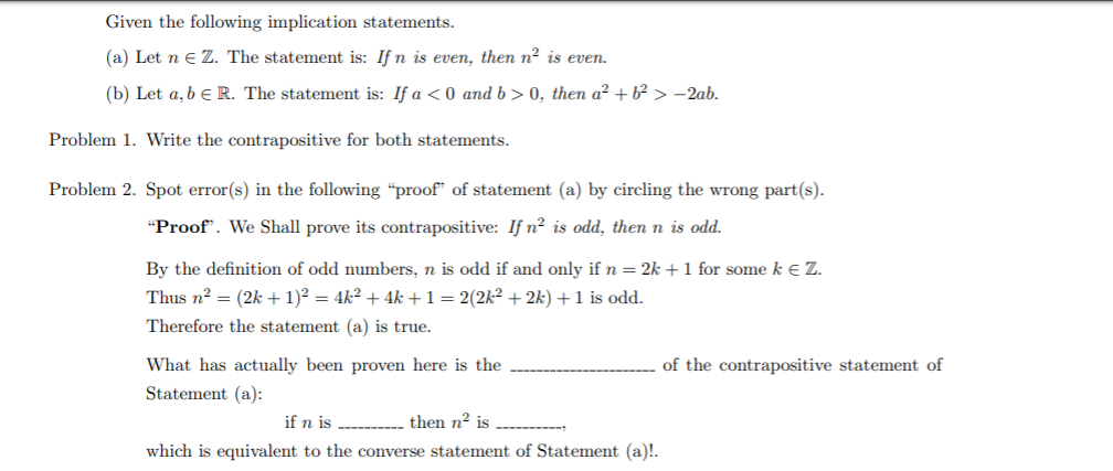 Solved Given the following implication statements. (a) Let n | Chegg.com