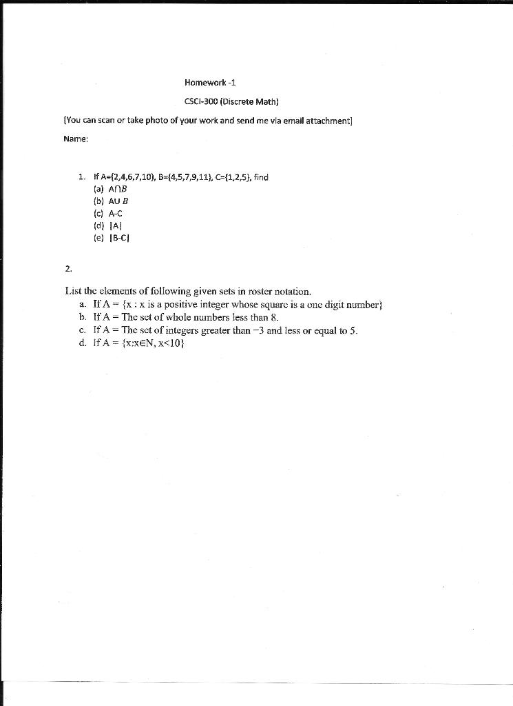 Solved Homework 1 Csci 300 Discrete Math You Can Scan Or 5752