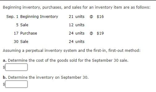 Solved Beginning inventory, purchases, and sales for an | Chegg.com