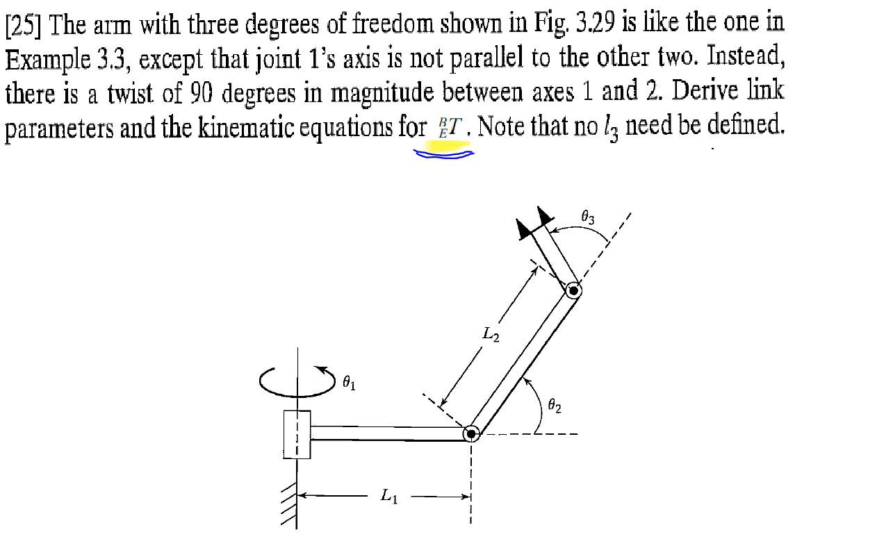 Solved [25] The arm with three degrees of freedom shown in | Chegg.com