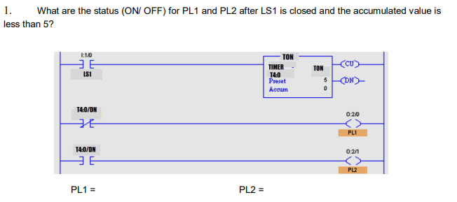 Solved 1. What are the status (ONOFF) for PL1 and PL2 after | Chegg.com