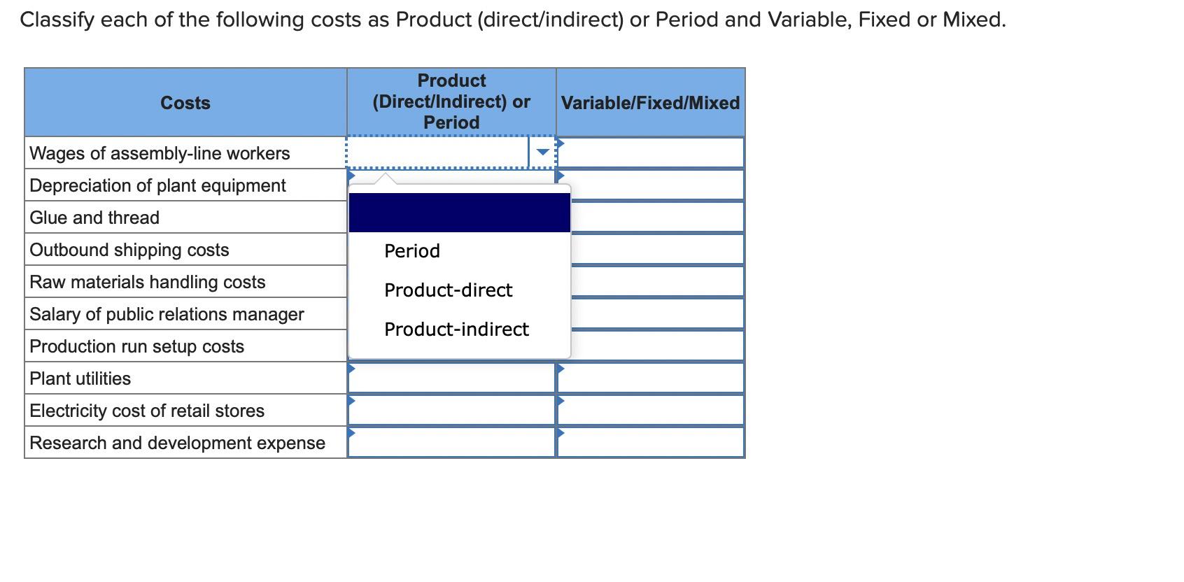 Solved Classify each of the following costs as Product | Chegg.com