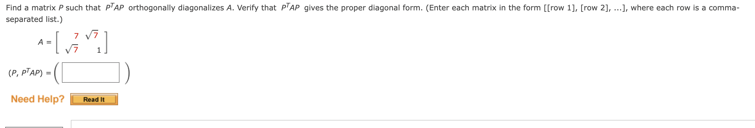 Solved separated list.) A(P,PTAP)=[7771]=() | Chegg.com