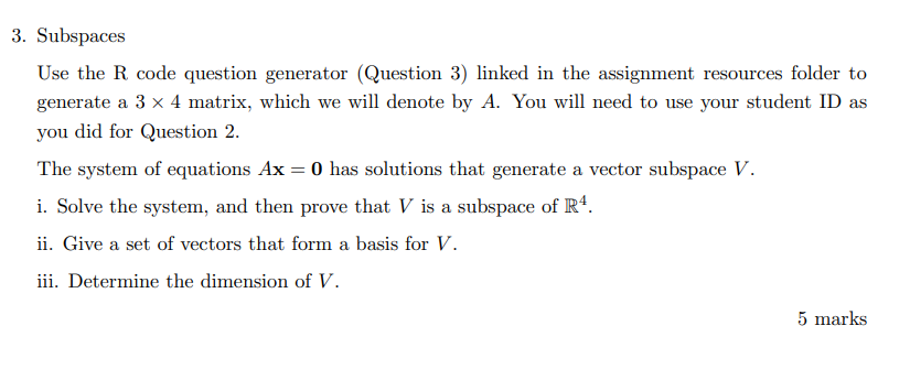 Solved 3 Subspaces Use The R Code Question Generator 4858