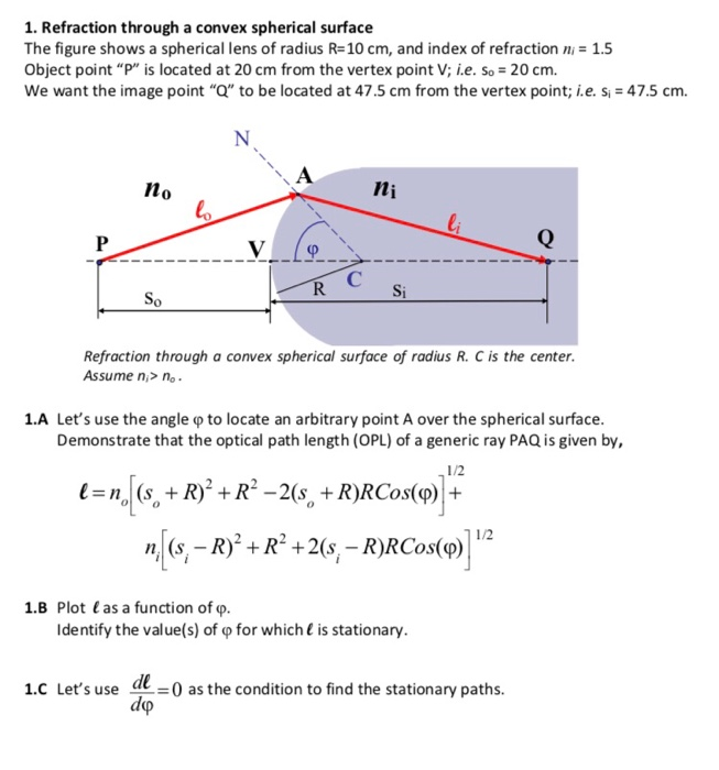 Solved 1 Refraction Through A Convex Spherical Surface The