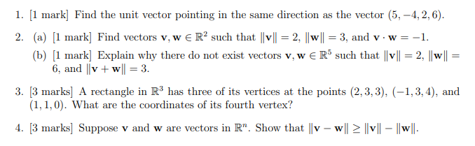 Solved 1. [1 mark] Find the unit vector pointing in the same | Chegg.com
