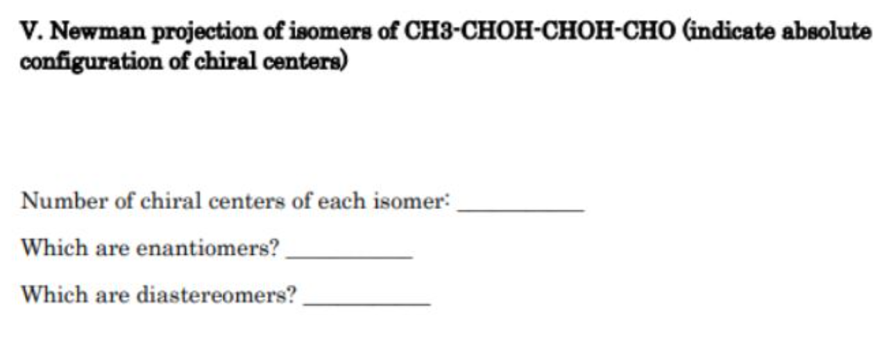 Solved V. Newman projection of isomers of CH3-CHOH-CHOH-CHO | Chegg.com