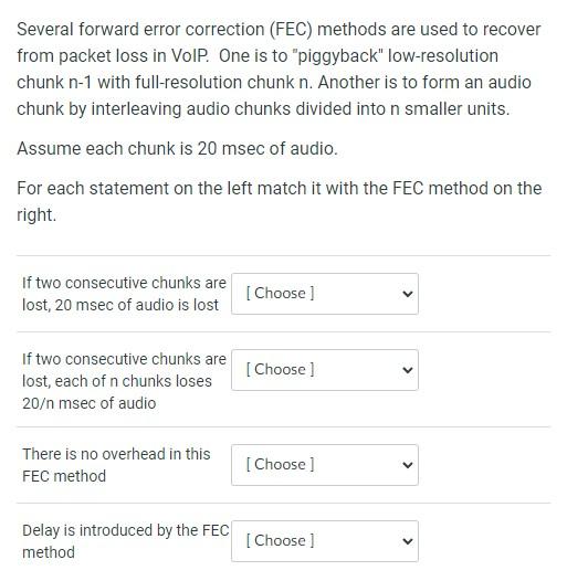 Several forward error correction (FEC) methods are | Chegg.com