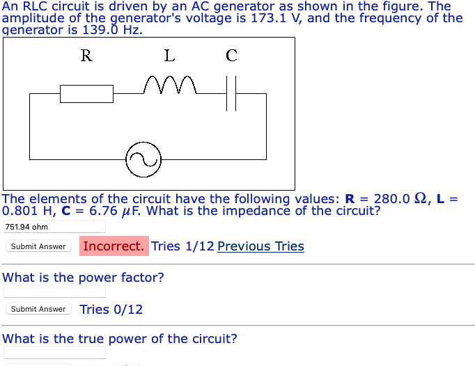 Solved An RLC circuit is driven by an AC generator as shown | Chegg.com