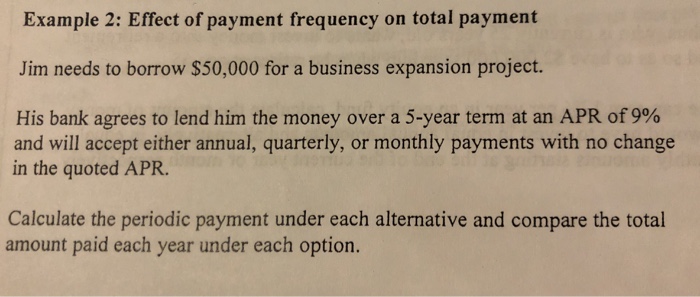 Solved Example 2: Effect of payment frequency on total | Chegg.com