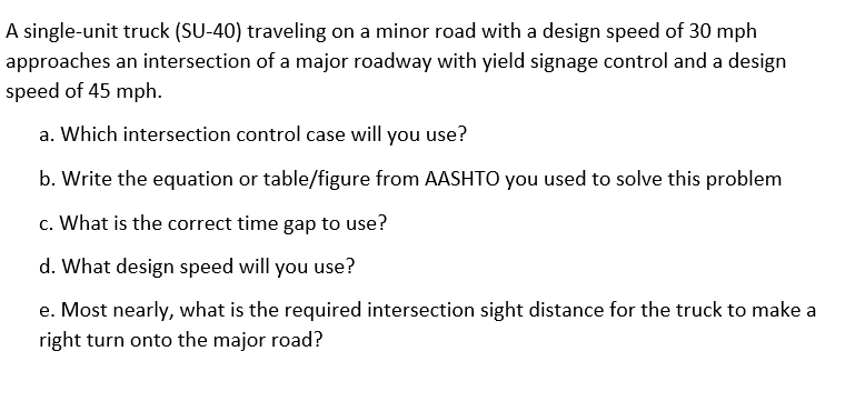 A single-unit truck (SU-40) traveling on a minor road | Chegg.com