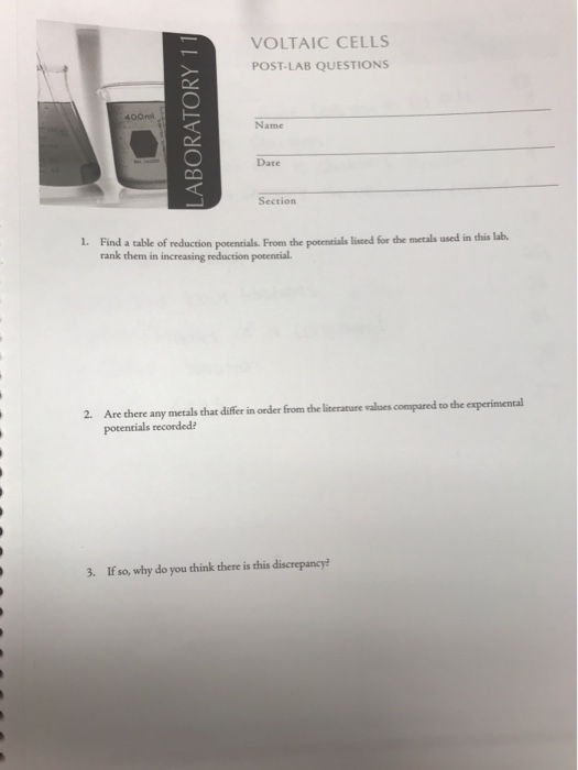 Solved VOLTAIC CELLS POST-LAB QUESTIONS 400ni Name Date | Chegg.com Solved VOLTAIC CELLS POST-LAB QUESTIONS 400ni Name Date | Chegg.com