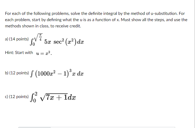 Solved For each of the following problems, solve the | Chegg.com