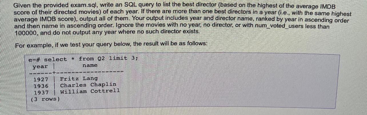 Solved SCHEMA (sql file) director -> id, name movie -> id, | Chegg.com