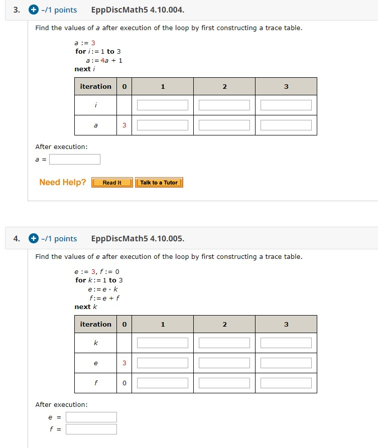 Solved + -/1 points EppDiscMath5 4.10.004 3. Find the values | Chegg.com