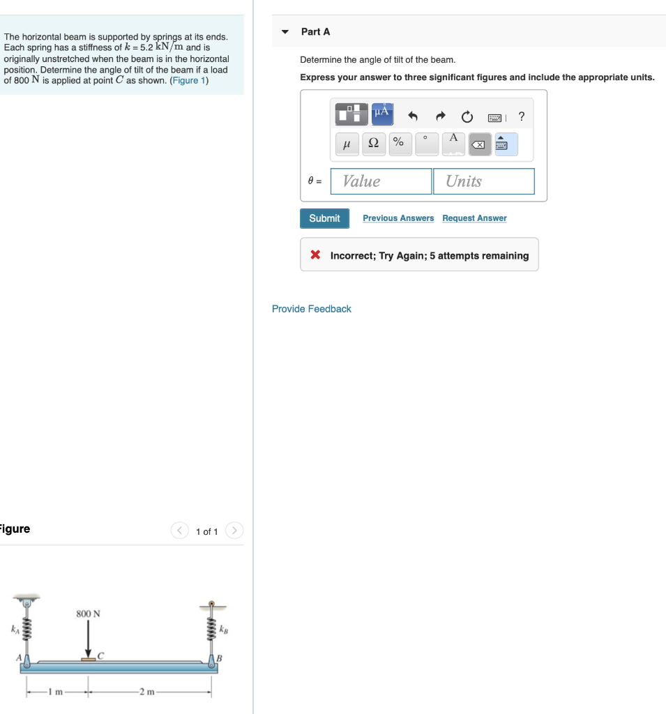 Solved Part A The horizontal beam is supported by springs at | Chegg.com