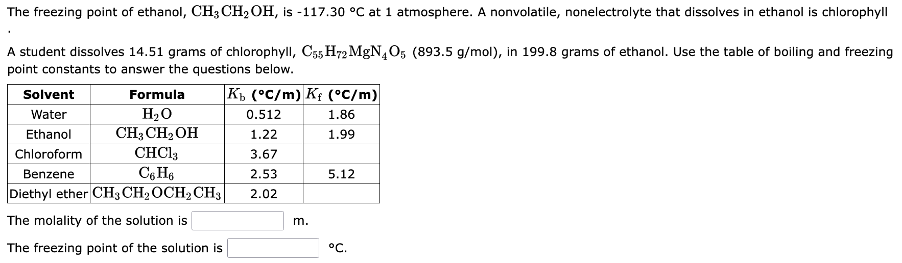 Solved The freezing point of ethanol, CH3CH2OH, is −117.30∘C | Chegg.com