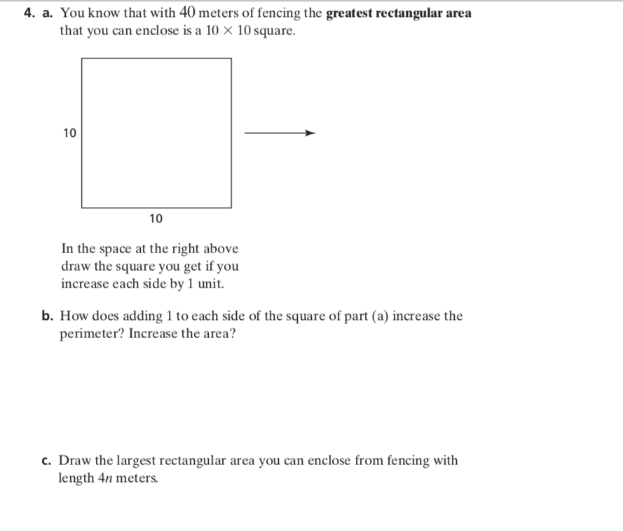 Solved 4. a. You know that with 40 meters of fencing the | Chegg.com