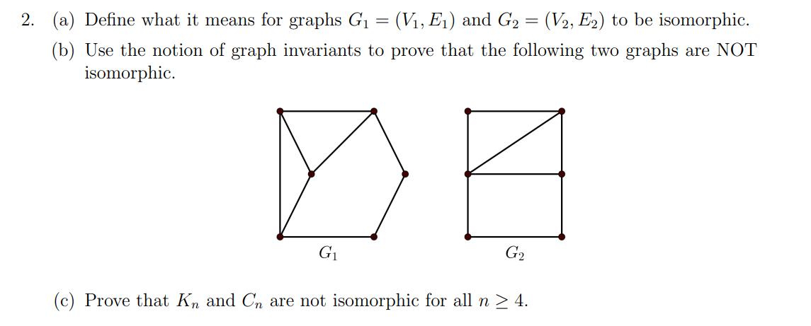 Solved (a) ﻿Define what it means for graphs G1=(V1,E1) ﻿and | Chegg.com