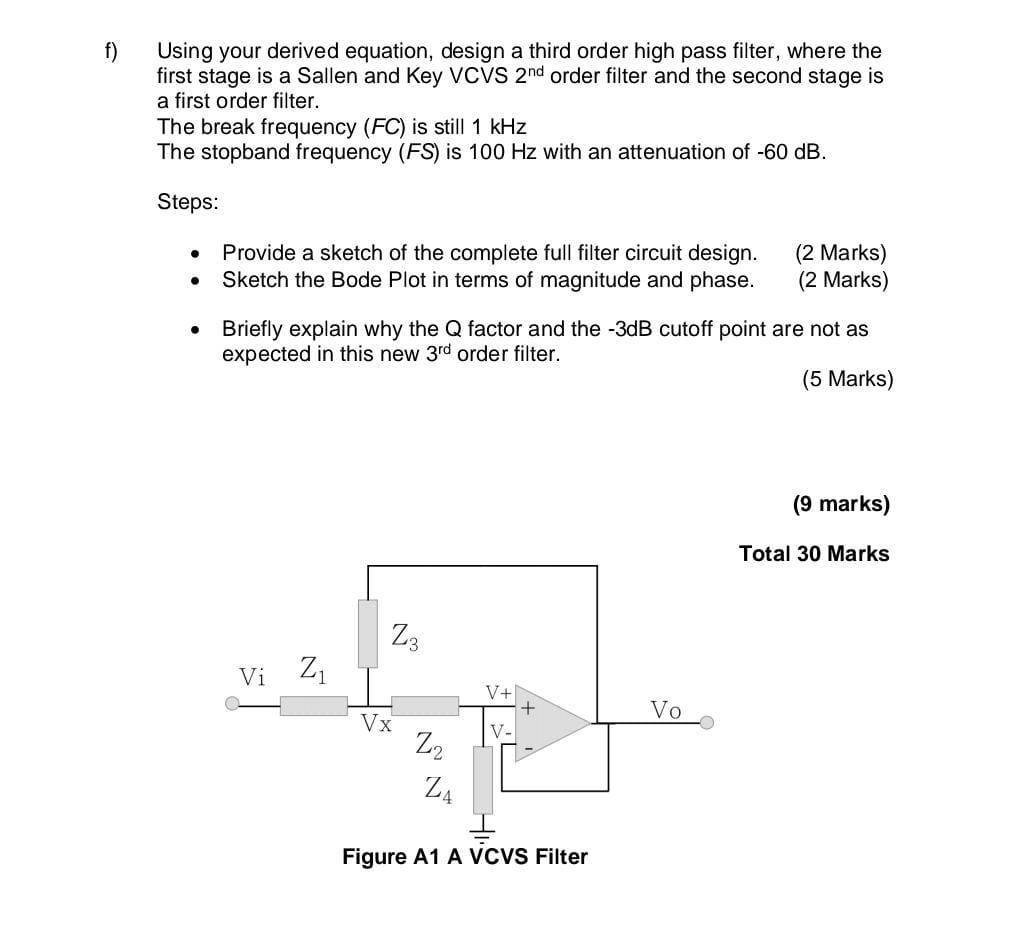 Solved f) Using your derived equation, design a third order | Chegg.com
