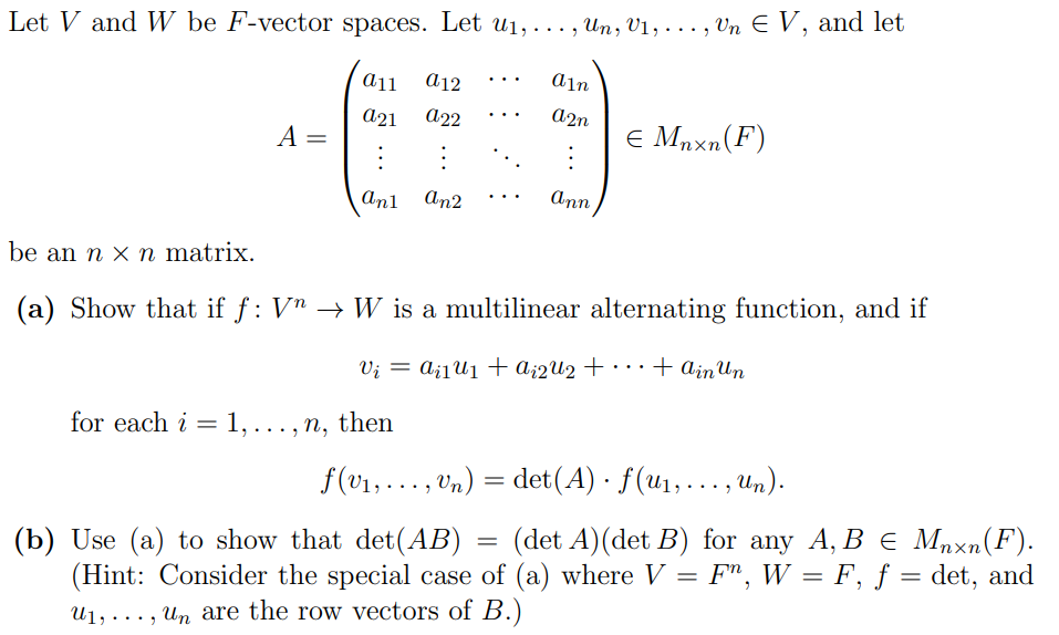 Solved Let V and W be F-vector spaces. Let | Chegg.com