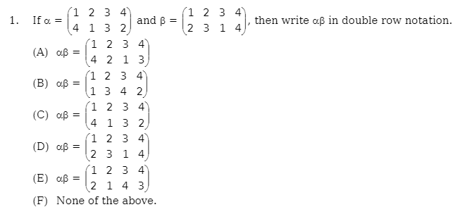 Solved 1. (1 2 3 4 2 3 1 4 then write aß in double row | Chegg.com