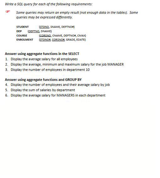 Solved Write a SQL query for each of the following | Chegg.com