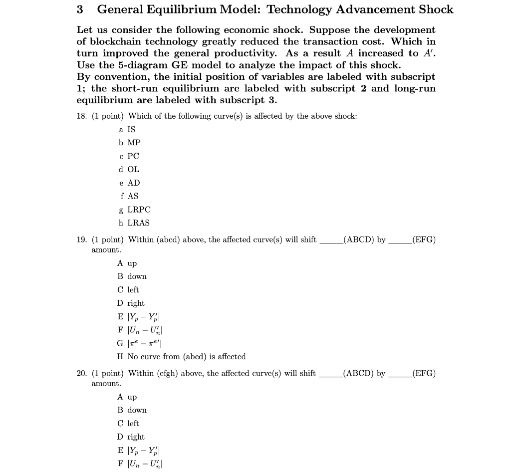 Solved 3 General Equilibrium Model: Technology Advancement | Chegg.com