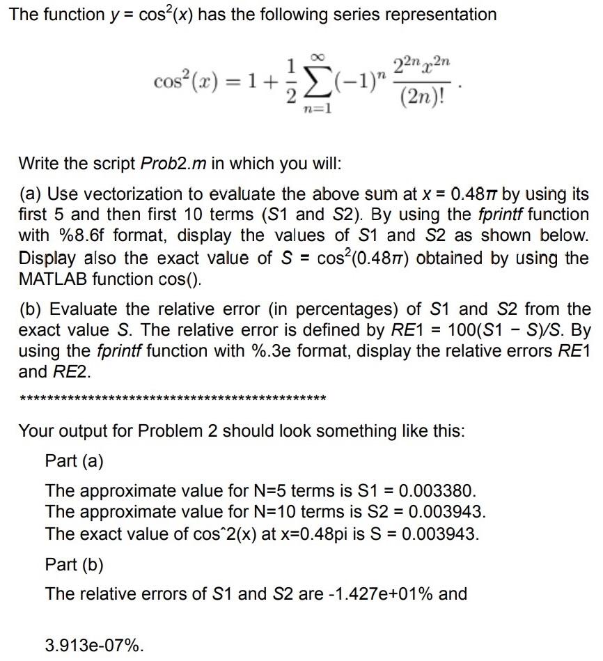 Solved The function y=cos2(x) has the following series | Chegg.com