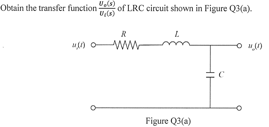 Solved Obtain the transfer function Ui(s)Uo(s) of LRC | Chegg.com