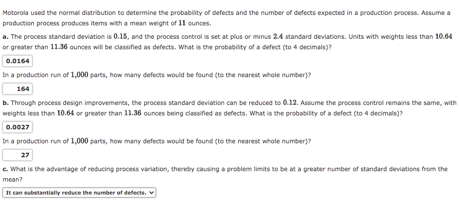 Solved Motorola used the normal distribution to determine | Chegg.com