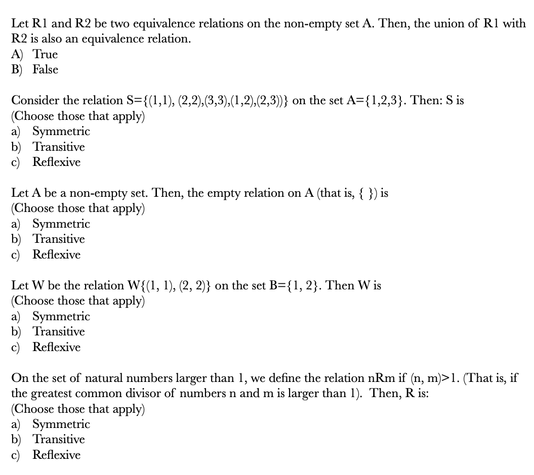 Solved Let R1 and R2 be two equivalence relations on the | Chegg.com