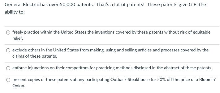 Solved General Electric has over 50,000 patents. That's a | Chegg.com